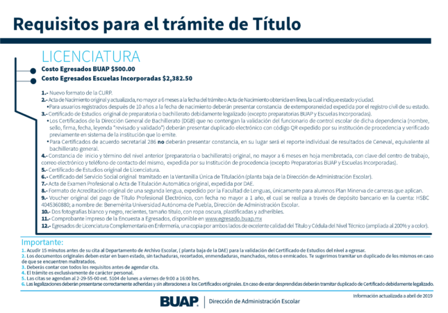 REQUISITOS TITULACION BUAP ️ Autoservicio BUAP